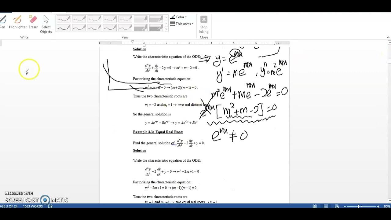 1.2 Homogenous 2nd order ODE - two Different roots - YouTube
