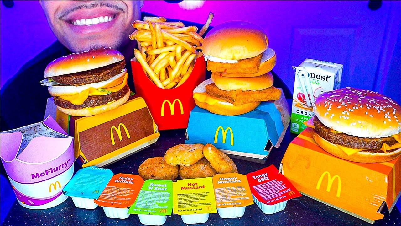 ASMR MCDONALD'S MUKBANG 먹방 CHICKEN NUGGETS BIG MAC BURGERS OREO ...
