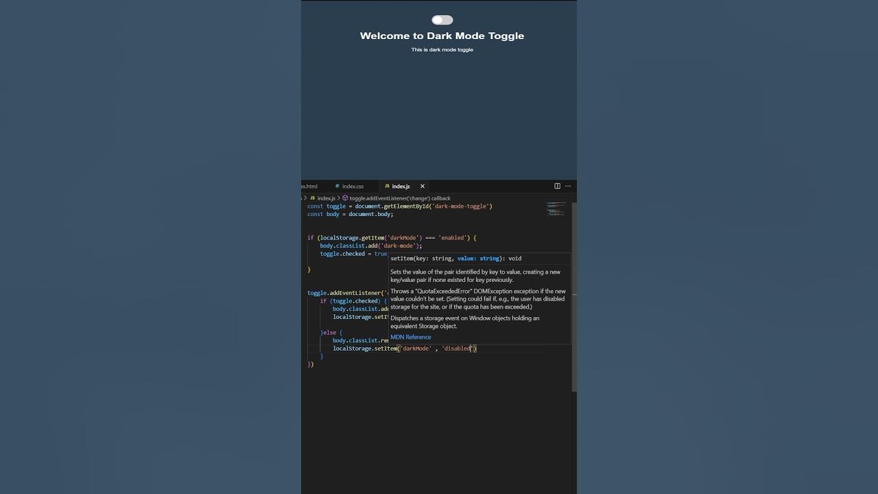 Dark Mode On Off Toggle Button Html Css Javascript Coding Shorts Youtube
