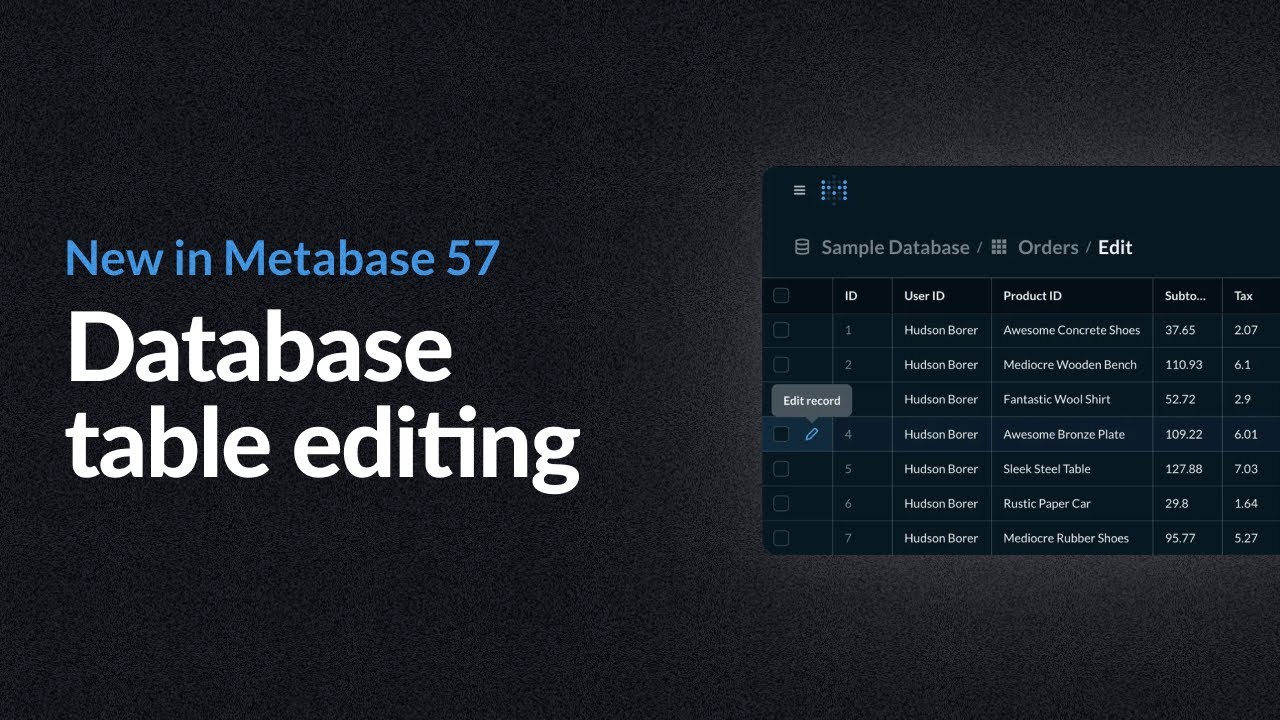 New in Metabase 57: Database table editing - YouTube