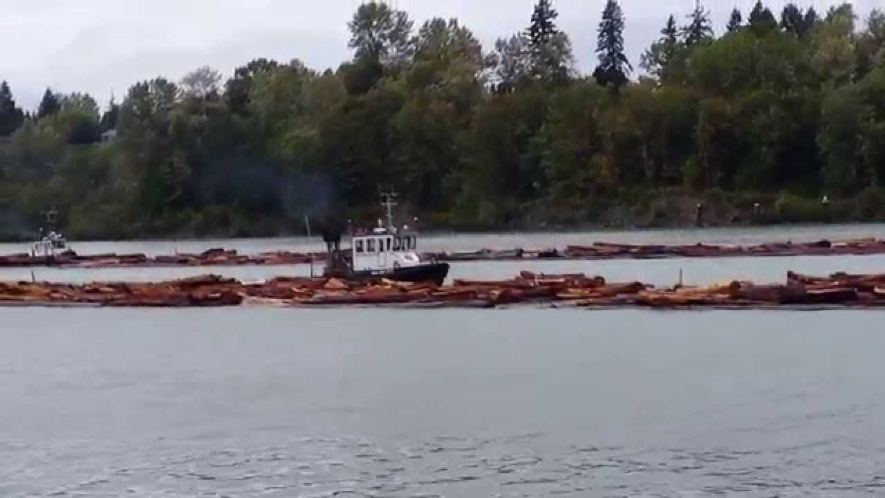 Log boom on the Fraser River - YouTube
