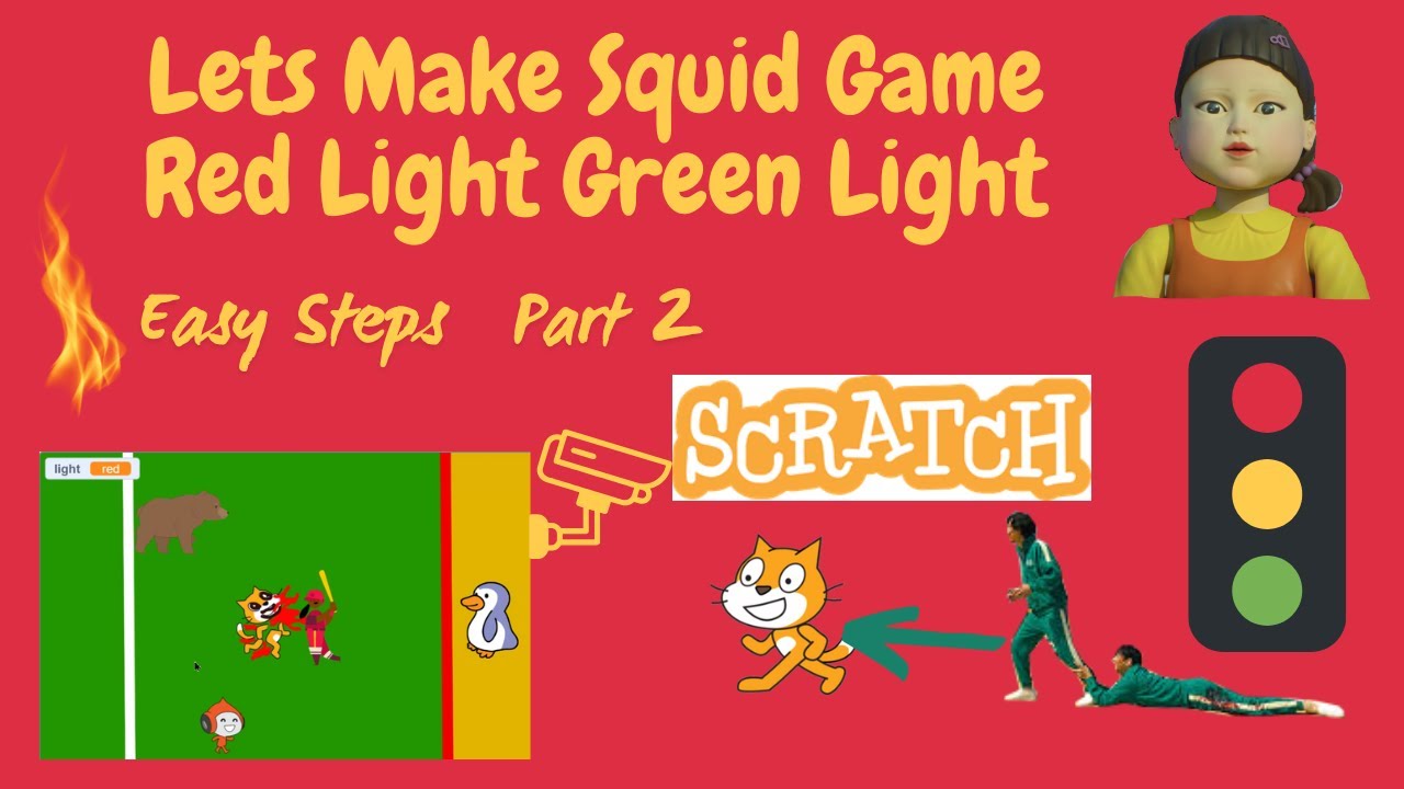 Squid Game Tutorial in Scratch Part 2 | Red Light Green Light | Game ...