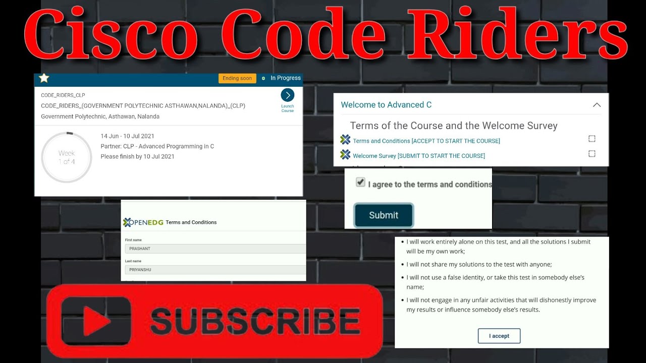 Cisco Code Rider Survey,Module Study, Quiz In Module, Module Test # ...