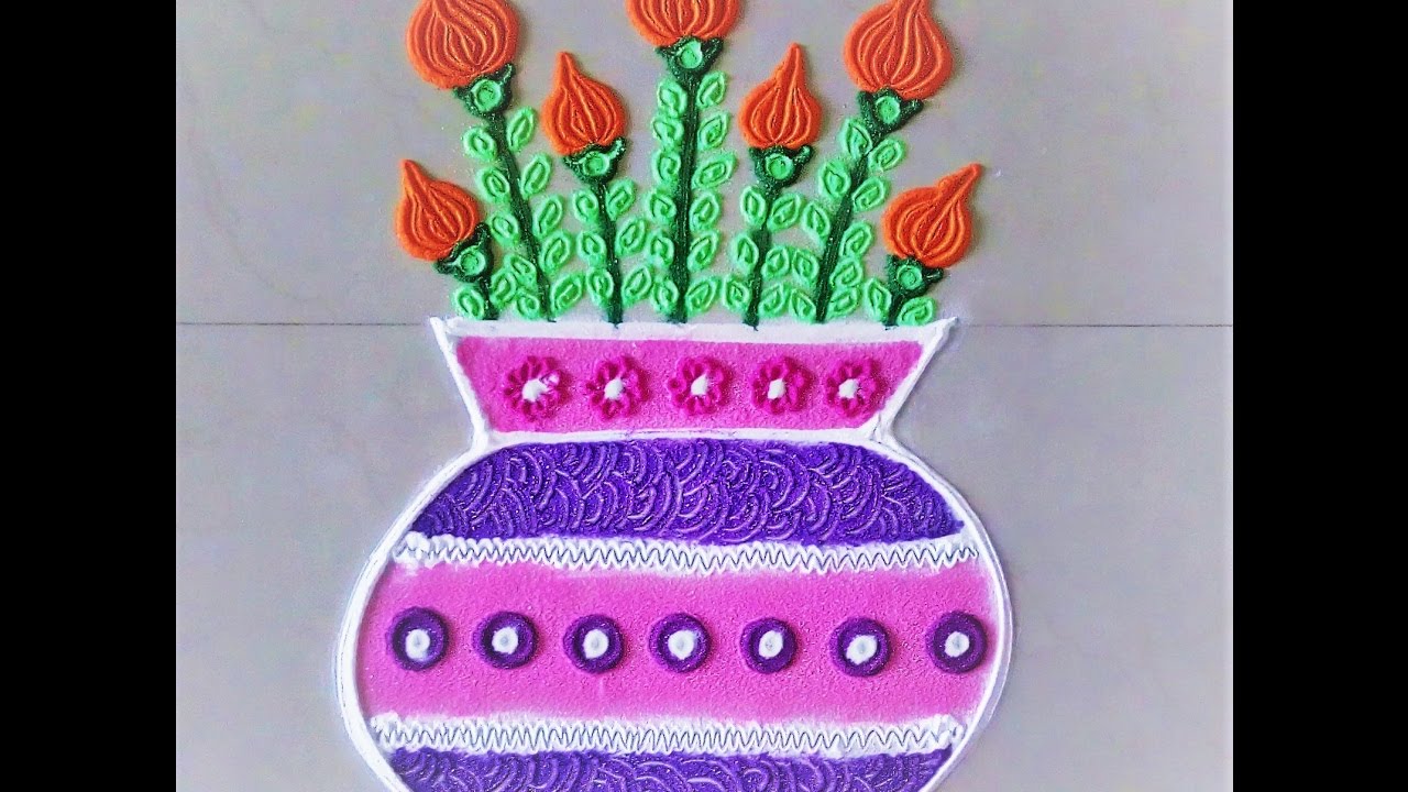 Creative and Simple Flower Pot Rangoli Designs.Easy Rangoli Designs by ...