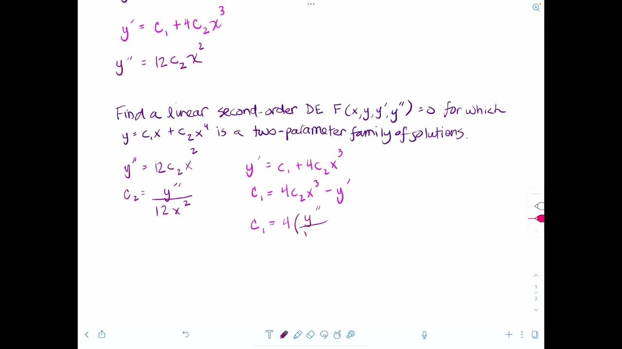 DE Example 1.1: Finding a Two Parameter Family of Solutions - YouTube