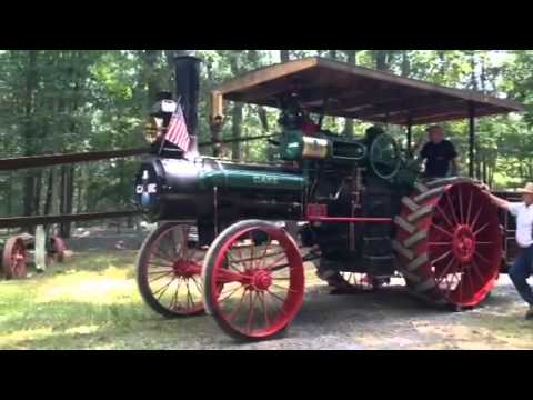 50 hp Case steam traction engine running the sawmill - YouTube