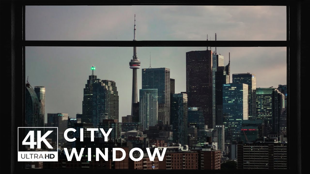 4K City window view - Relaxing, Calming, Ambience, white noise (ASMR ...