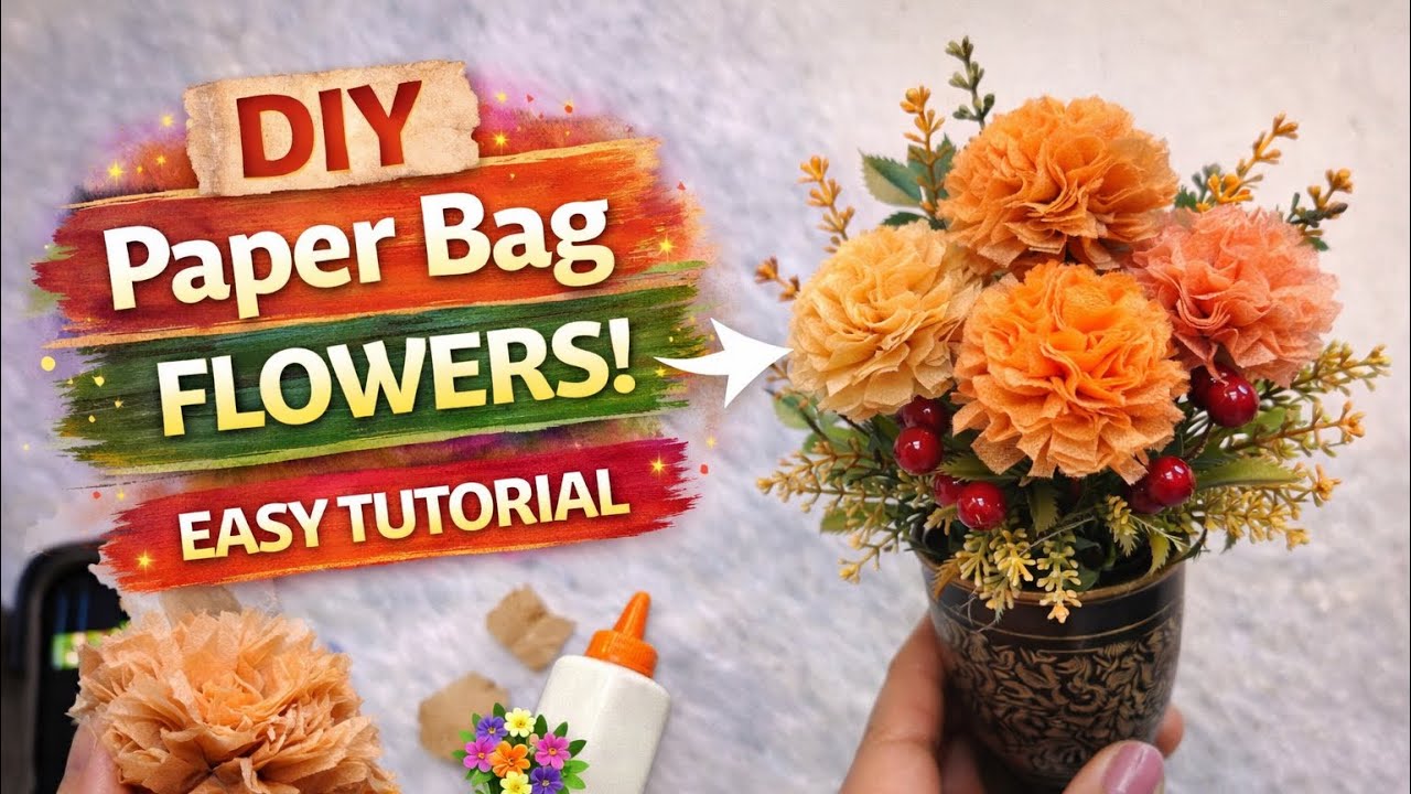 How to Make Paper Flowers with Paper Bag | Easy DIY Flower Craft - YouTube