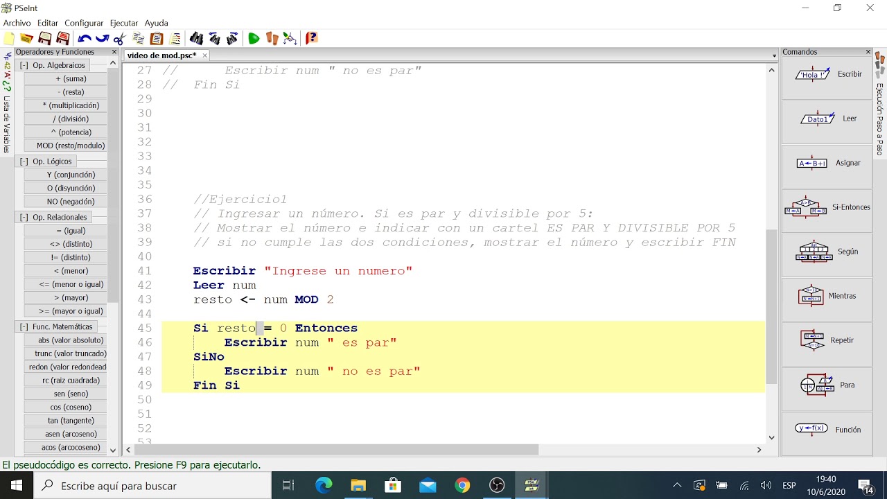 PseInt Uso del Operador Algebraico MOD - YouTube