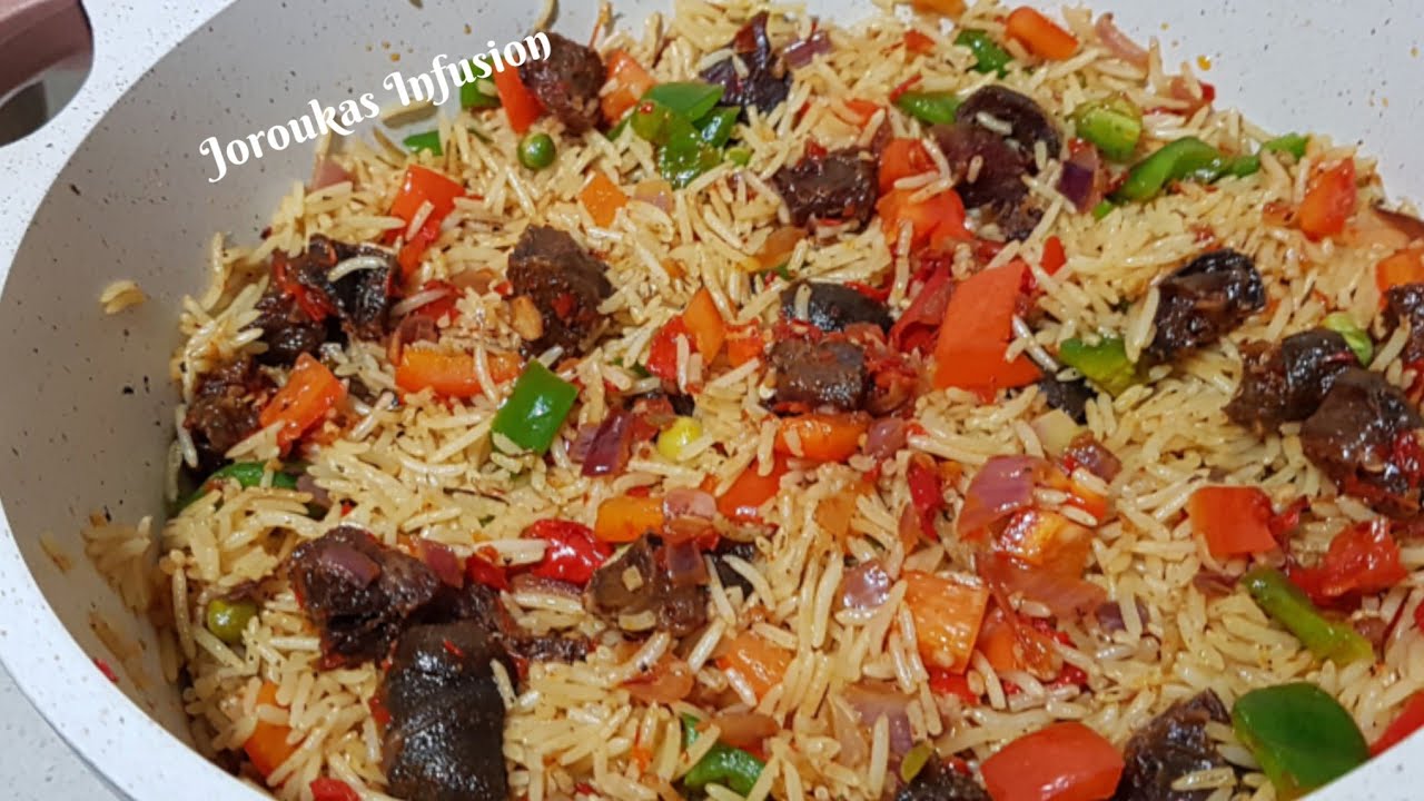 How to Make Nigerian Asun Fried Rice. Spicy Easy Goat Meat Fried Rice ...