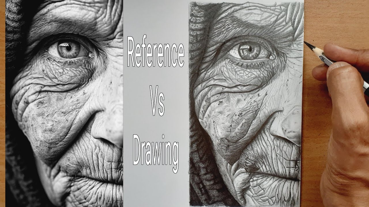 Drawing a realistic half face of old woman in graphite pencil ? - YouTube