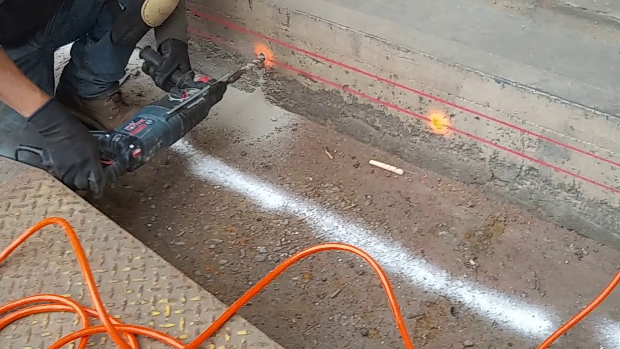 Veterans concrete,...drill/ lay out @ new epoxy dowels - YouTube