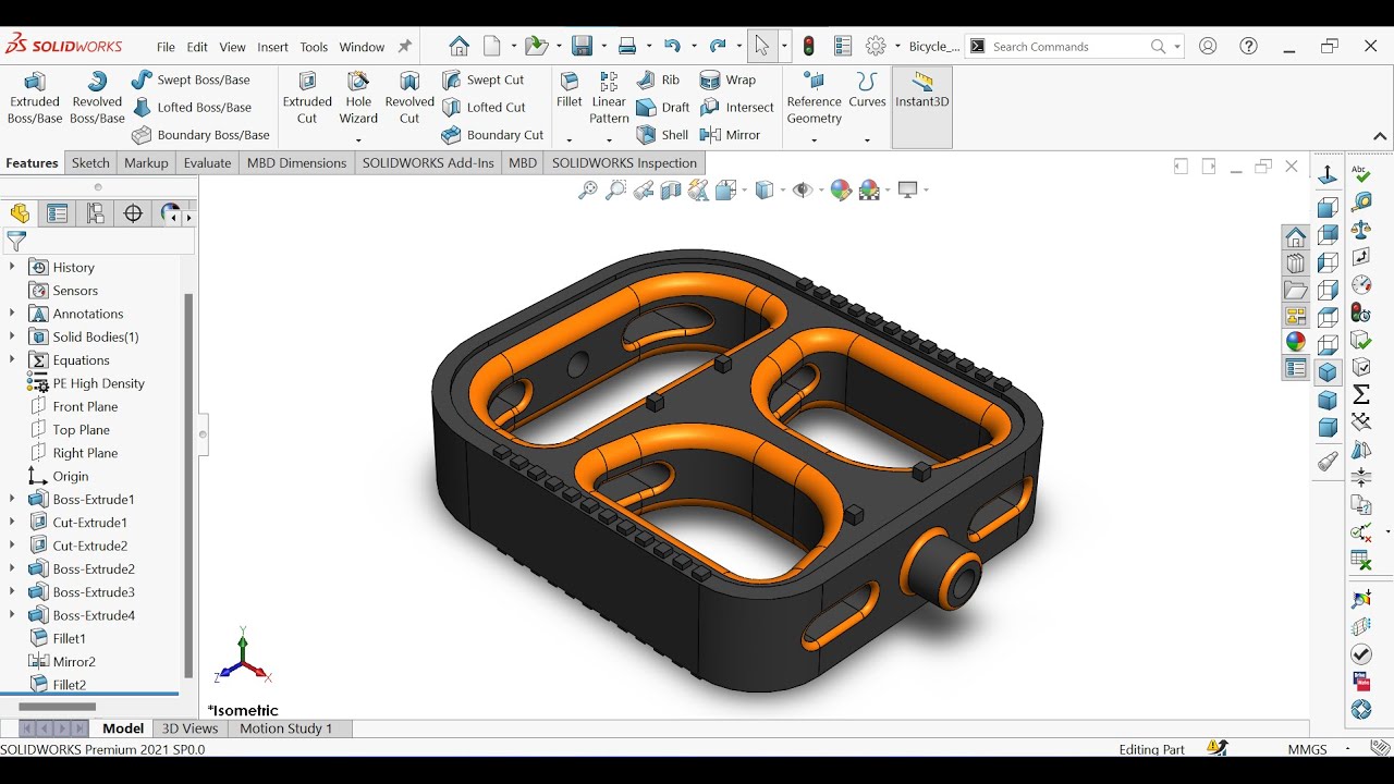 Solidworks Tutorial: CSWA Sample Problem | Bicycle Pedal - YouTube