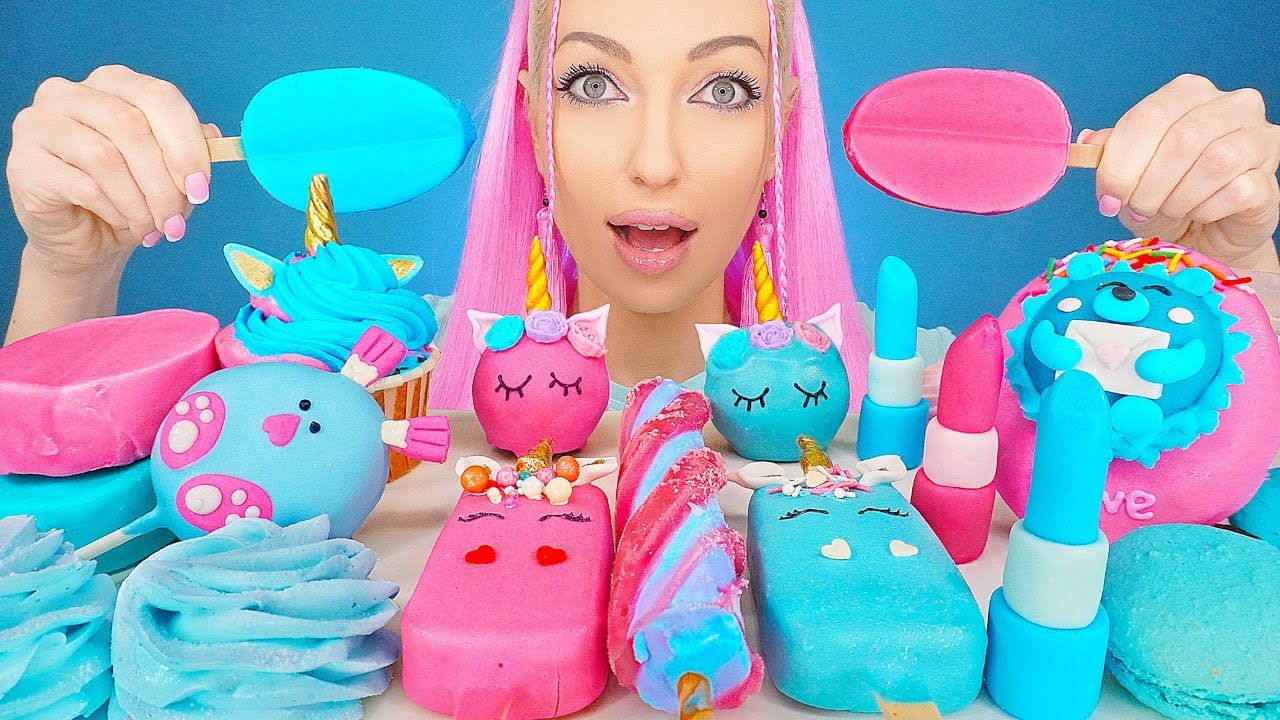 Asmr Pink Vs Blue Food Ice Cream Edible Lipstick Unicorn Dessert