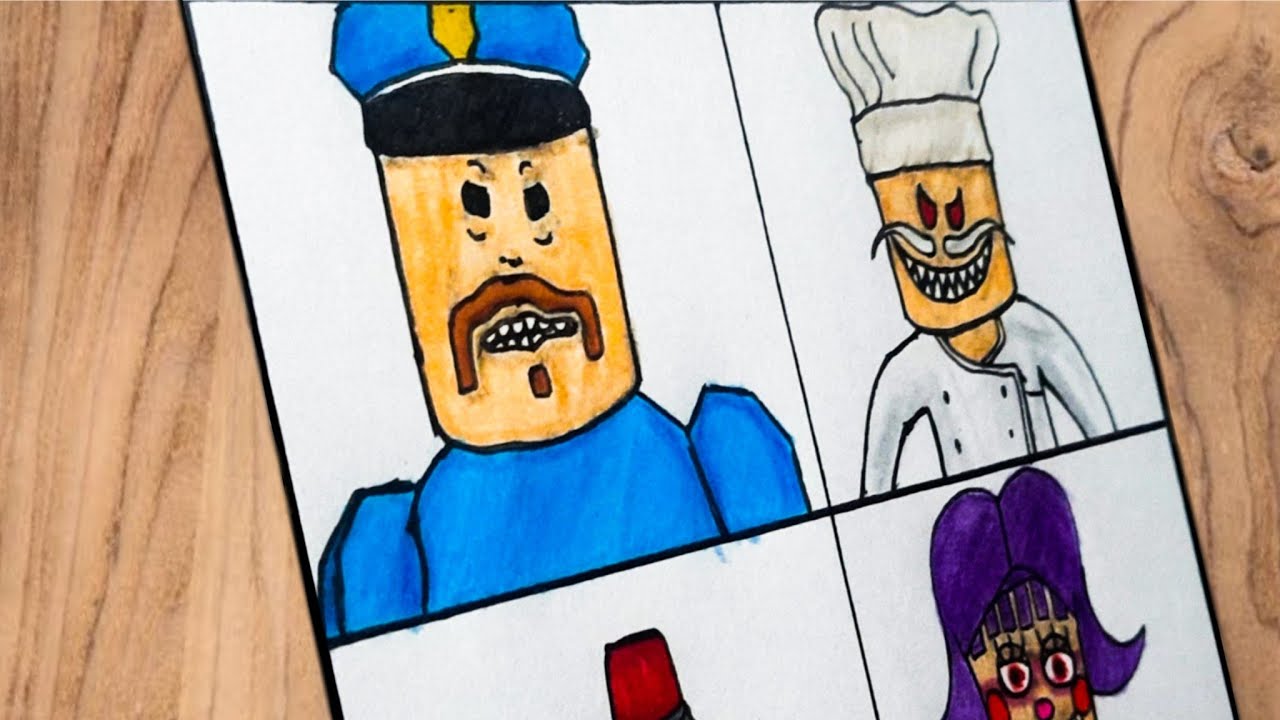 Drawing Roblox Barry's Prison Run Cartoon | Barry, Papa Pizza, Ani-Tron ...
