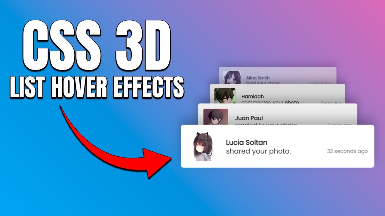 Efectos de desplazamiento en lista en 3D con CSS al pasar el cursor - YouTube