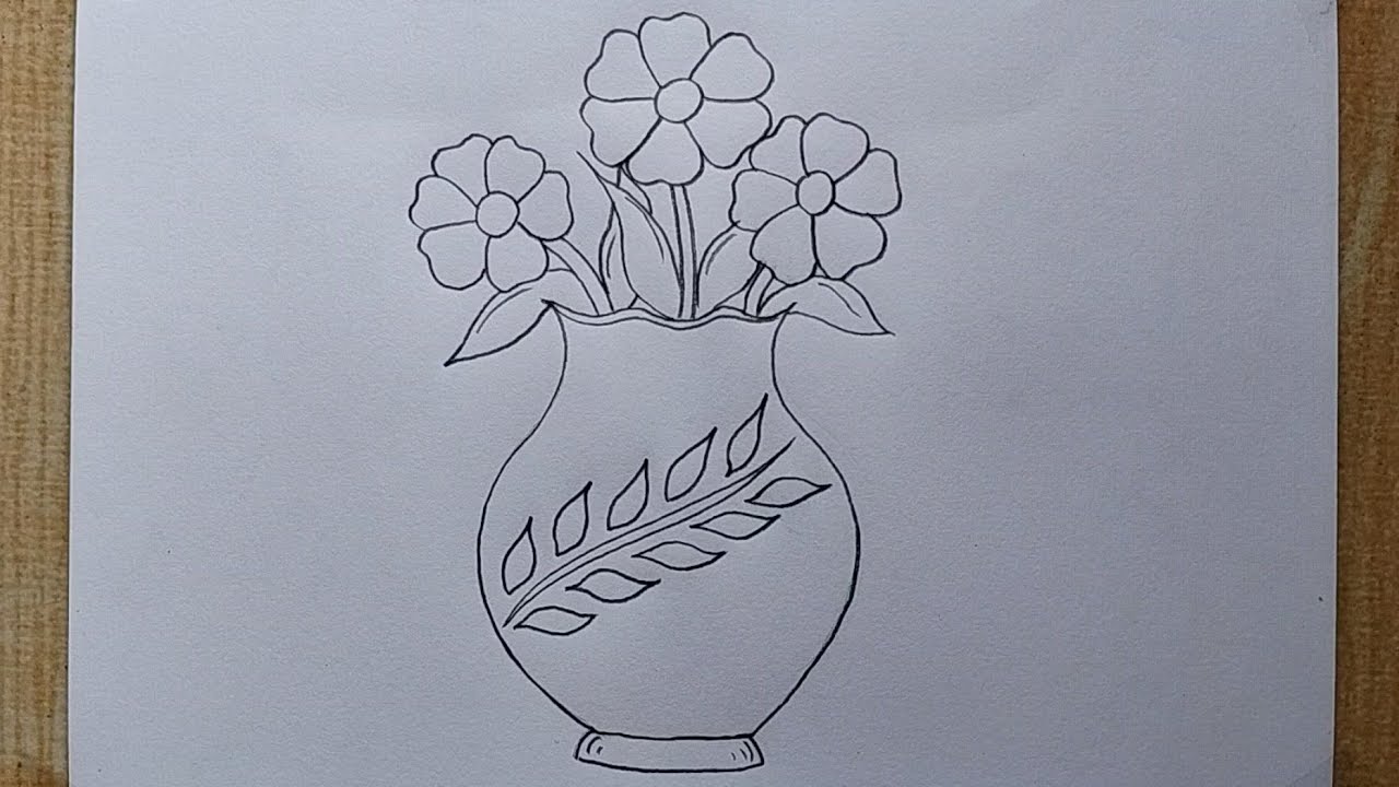 Very Easy and Simple Flower pot drawing| Flower Vase drawing| Pencil ...