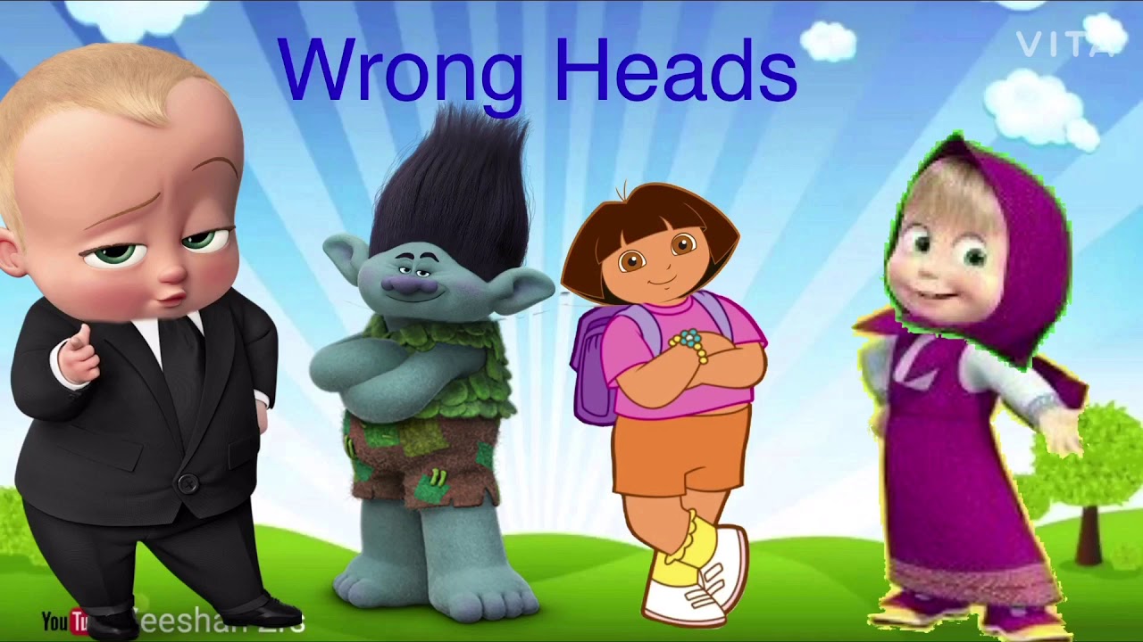 Wrong Heads Masha Boss Baby Trolls Dora Finger Family Nursery Rhymes ...