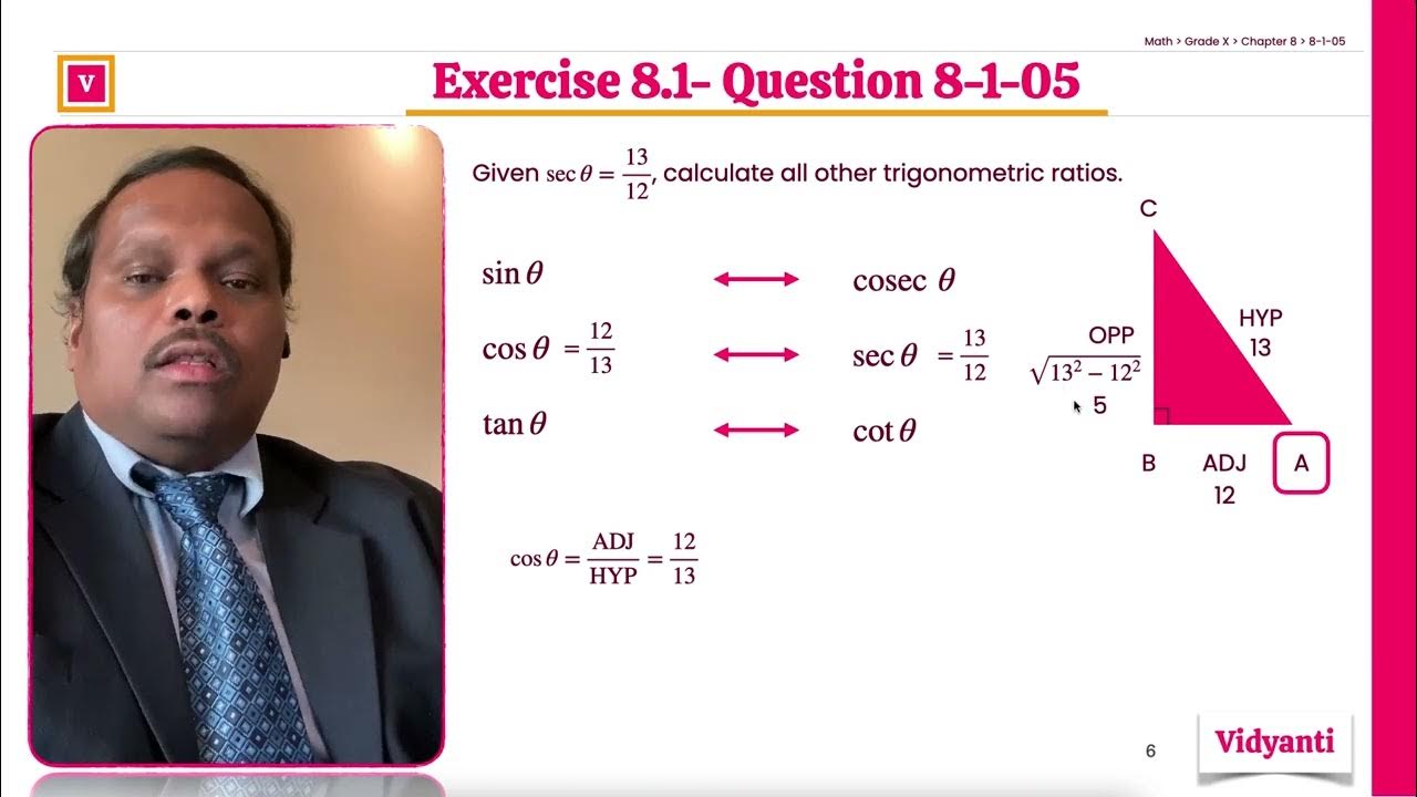 Question 8-1-05 Grade X Math Exercise 8.1 Given sec theta = 13/12 , calculate all other - YouTube