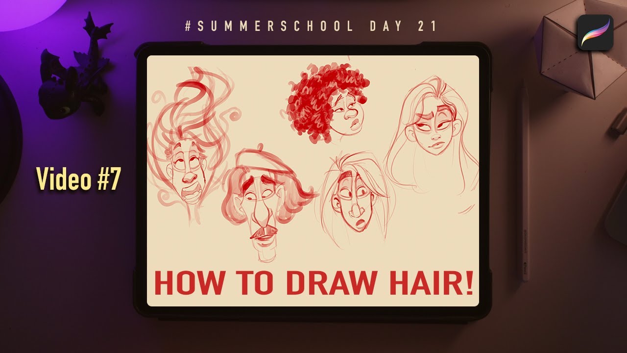 #7. How to Draw Cartoon Human Hair in Procreate - #SummerSchool Day 21 ...