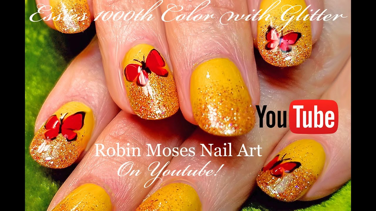 Beautiful DIY red Butterflies Nail Art Design Tutorial - YouTube
