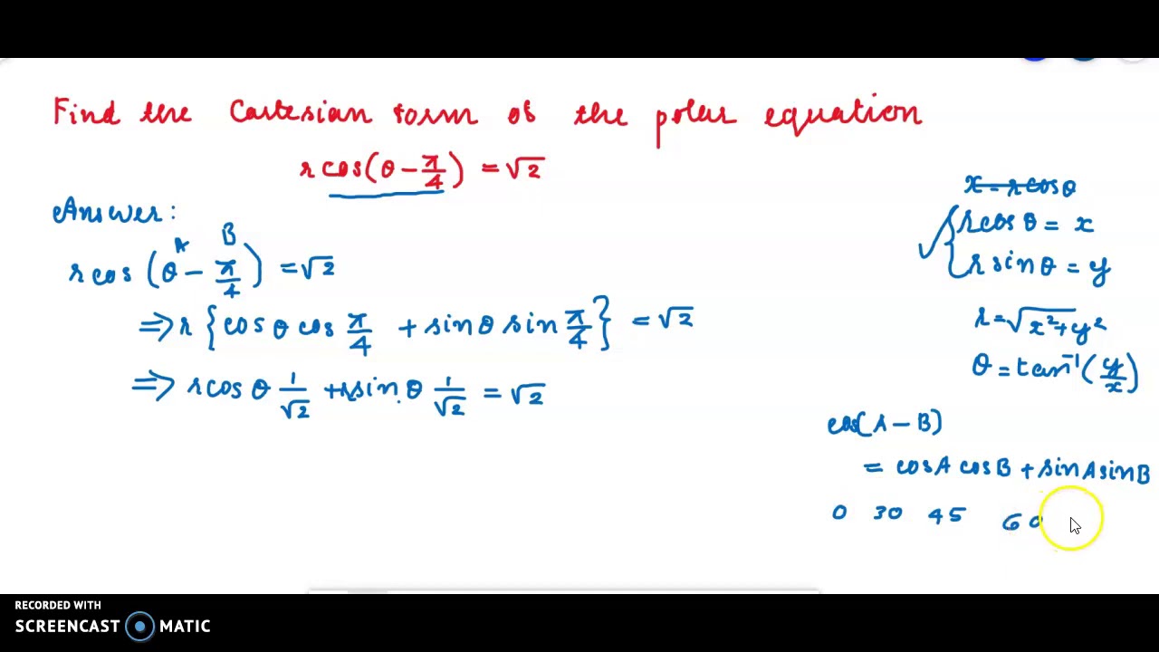 Polar To Cartesian Problems YouTube Polar To Cartesian Problems YouTube