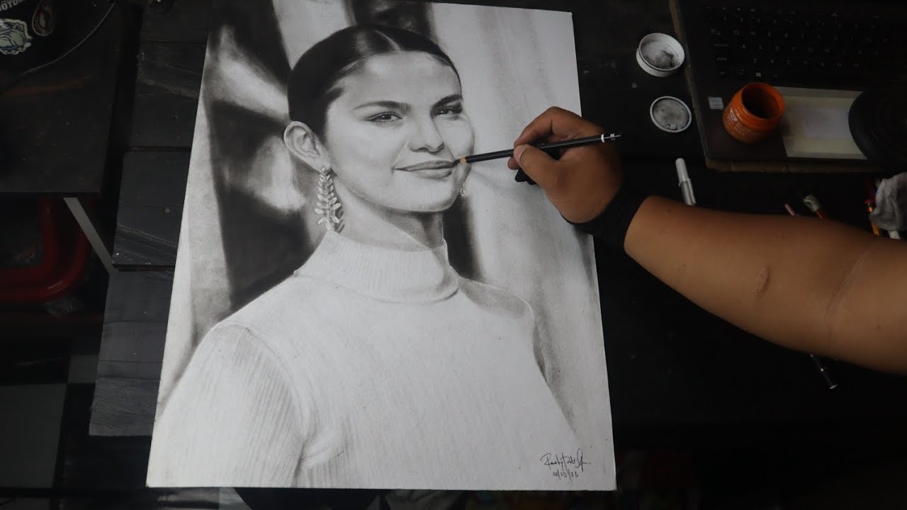 How To Draw Realistic Portrait | SELENA GOMEZ - YouTube
