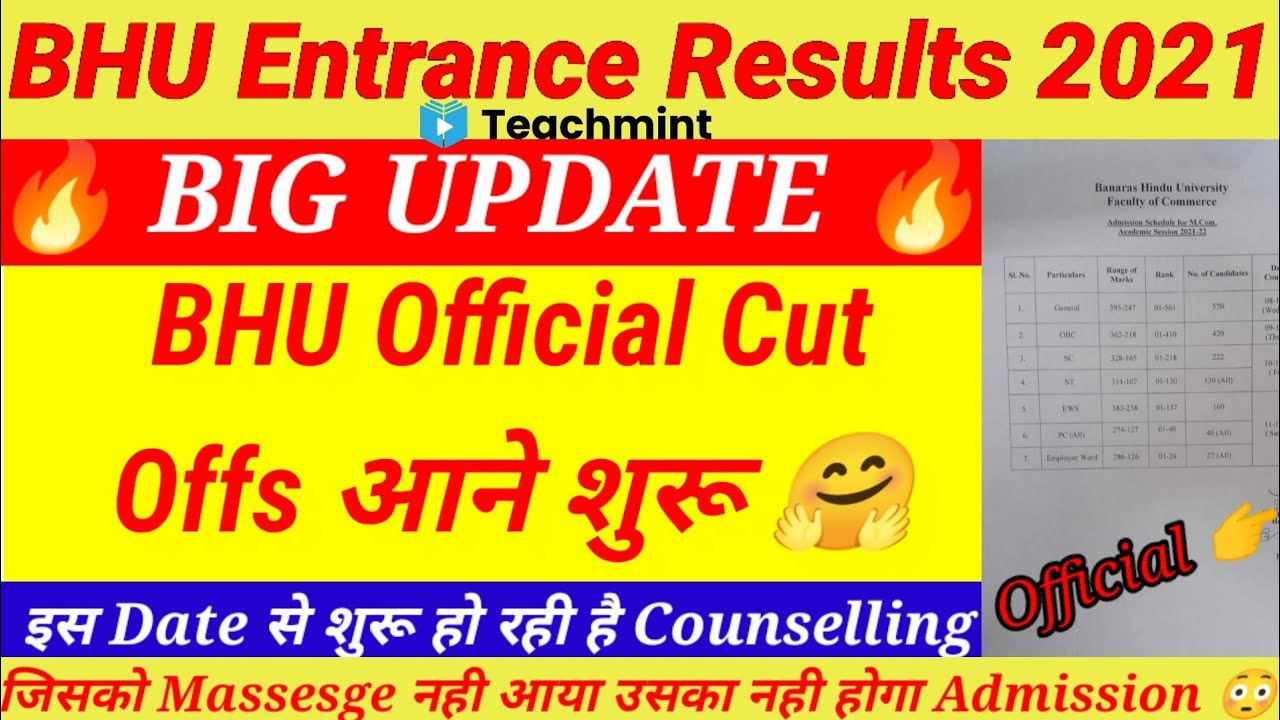 BHU Official Cut Off 2021||BHU Counselling Process 2021||Official Cut ...