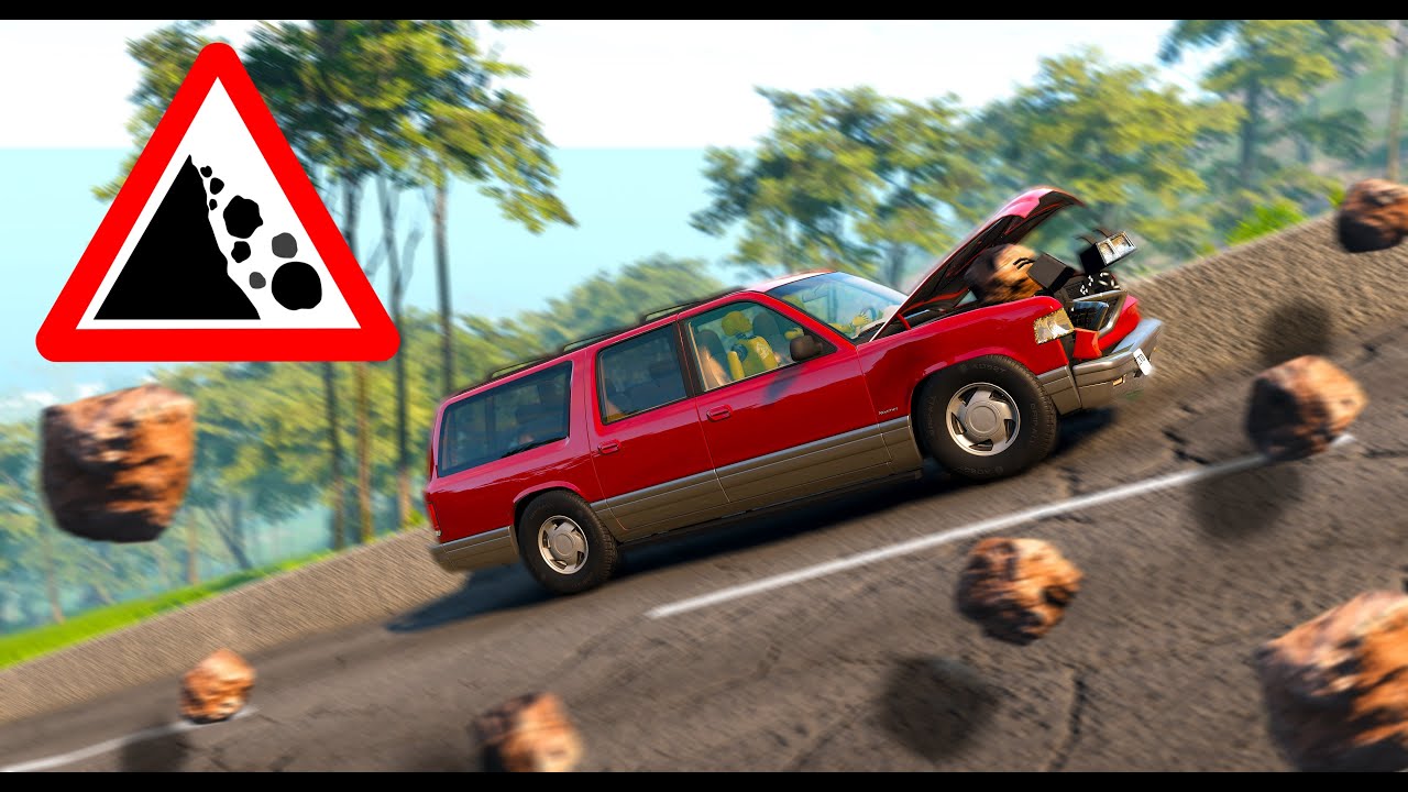 Cars vs Rockslide - BeamNG.drive | CrashHard Dummies 2.0 mod - YouTube
