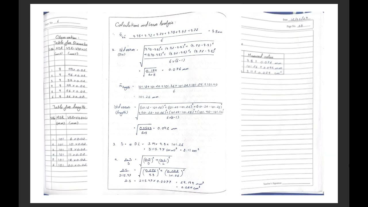 Observation Table, Graph, Calculations of Expt - Vernier calliper | Basic Measurements | Physics ...