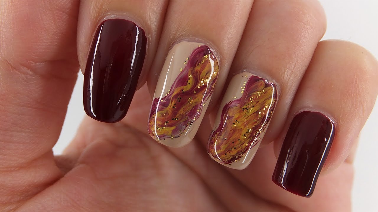 Autumn Waterfall Nail Art Design Tutorial - YouTube