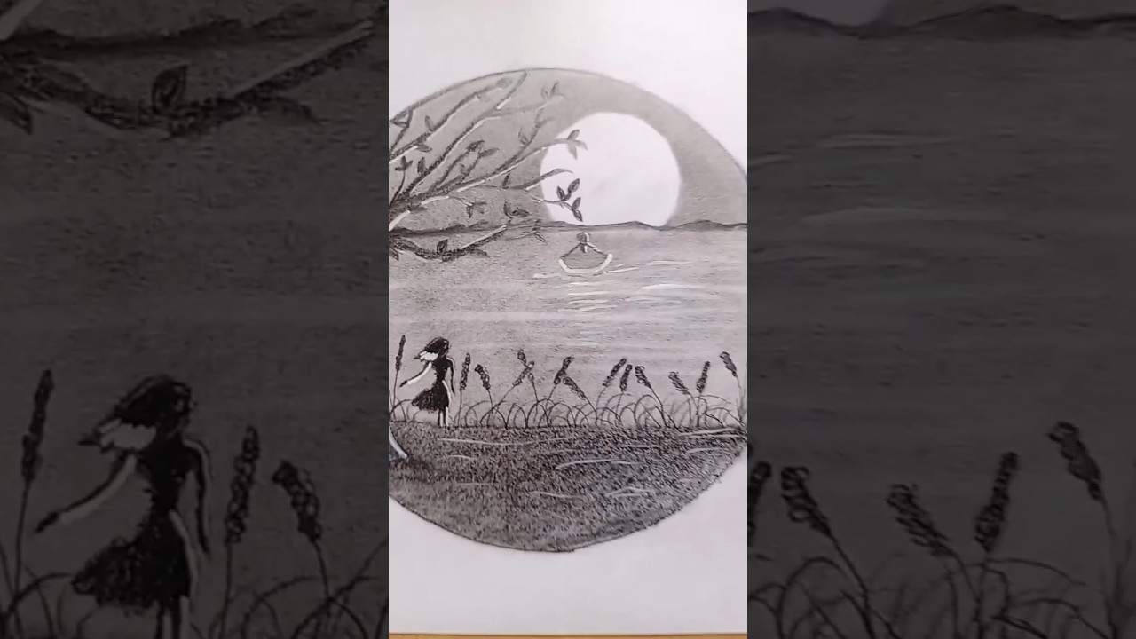 moon night scenary sketch for beginners Full video on my channel ...