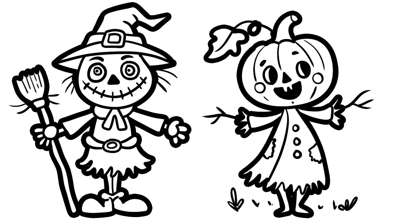 How to draw Halloween Decorations, Pumpkin, characters, Halloween witch ...