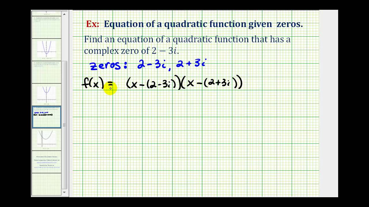 Ex 4 Find A Quadratic Function With Complex Zeros YouTube