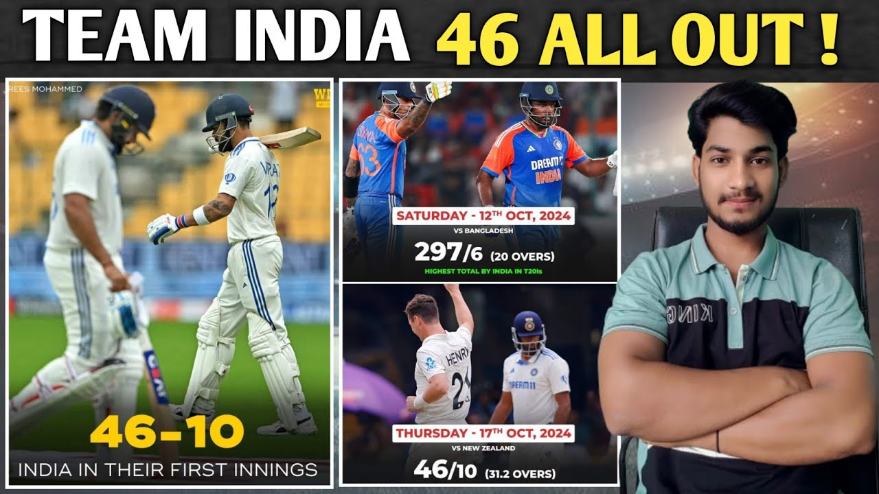 Team India 46 All Out & registered their lowest ever total at Home in ...