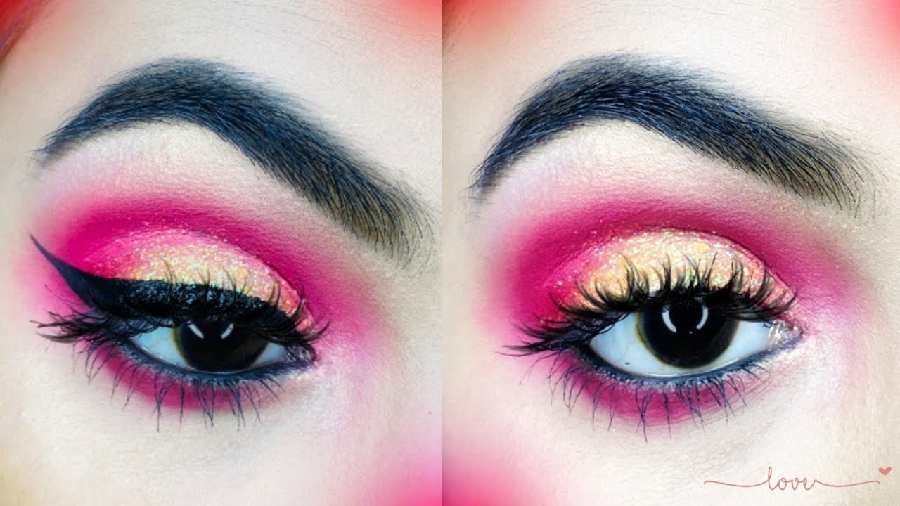 Pink yellow glitter Eye makeup 😍 //Easy Eye makeup tutorial 🌹 # ...
