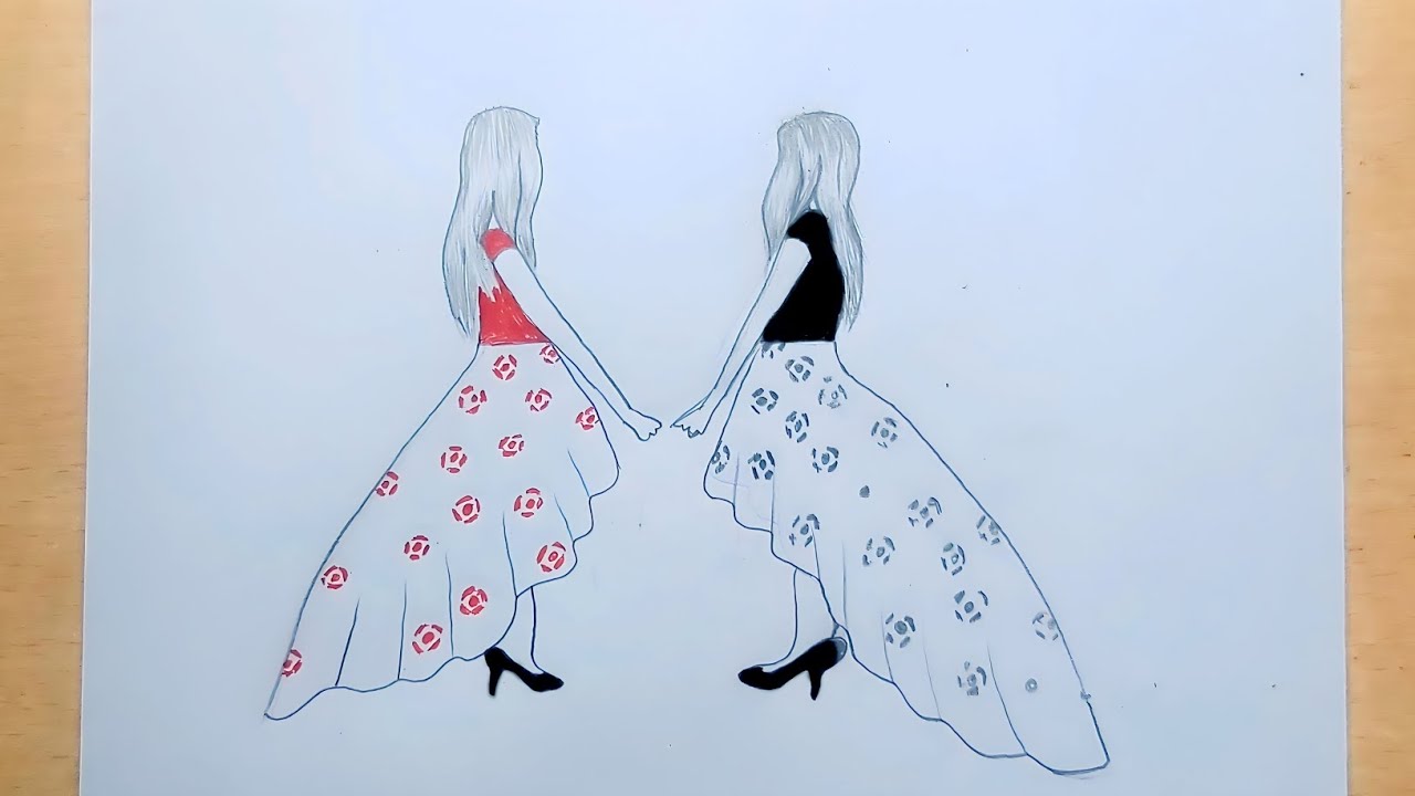 Best friends ️ Pencil Sketch Tutorial// How to Draw Two Friends Hugging ...