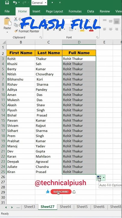 How to Combine First & Last Name in Excel using Flash Fill || #excel #fullname #flashfill #viral ...