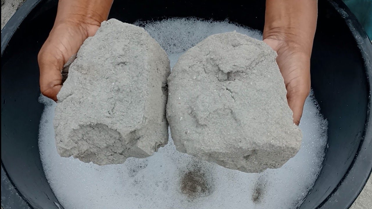 ASMR very soft sand and pure cement black dart mixed dipping crumble in ...