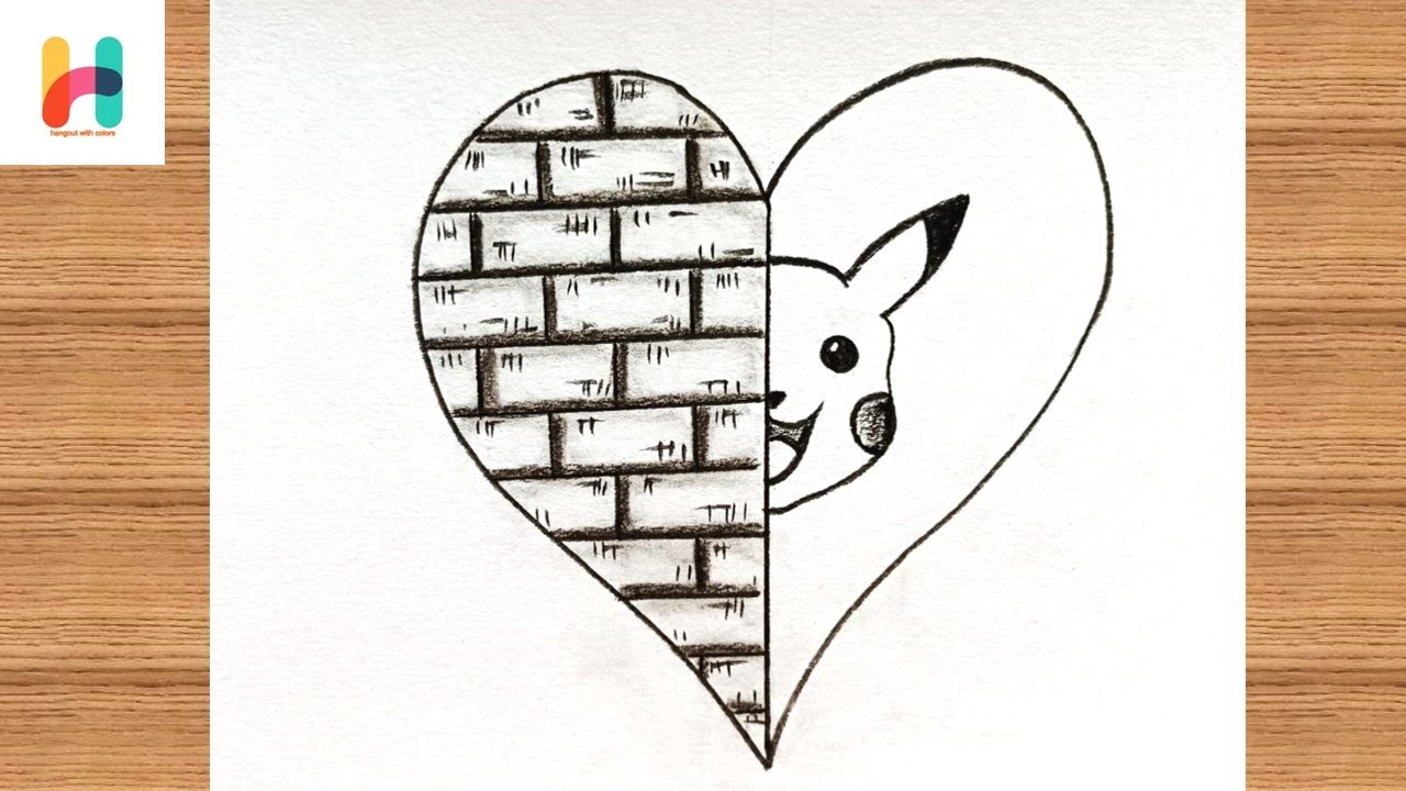 how to draw pikachu in heart with charcoal pencil easy - YouTube