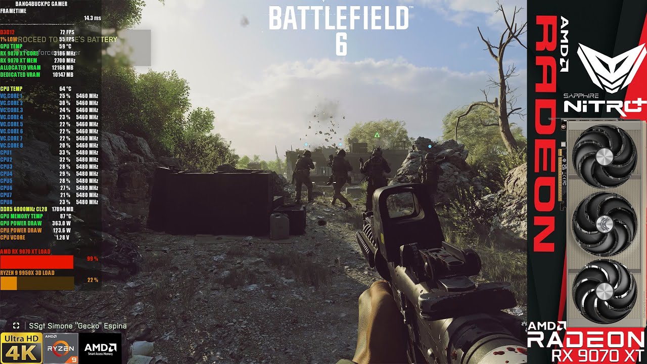 Battlefield 6 Campaign, Ultra Settings, FSR4 Native AA 4K | RX 9070 XT ...