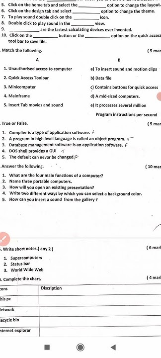 Std 7. Computer Final Question Paper Semester 2 (40 marks) 2023 - YouTube