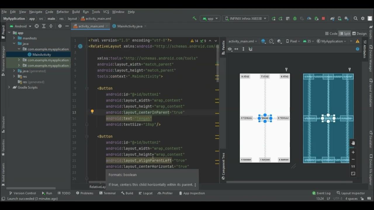 CONTOH APP RELATIVELAYOUT BUTTON DI ANDROID STUDIO - YouTube