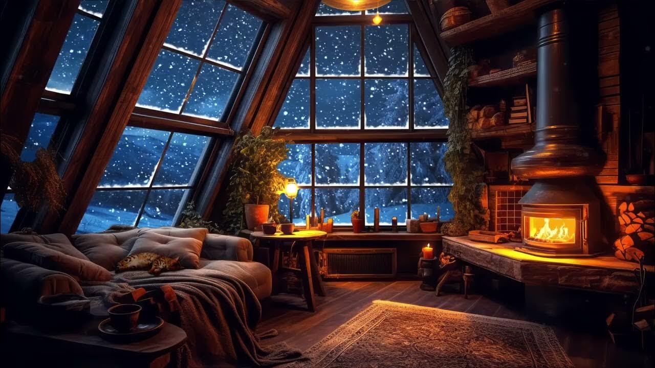 Wind and Crackling Fireplace in a Cozy Winter Hut - Cozy Ambience for Sleep, Relax, Study - YouTube