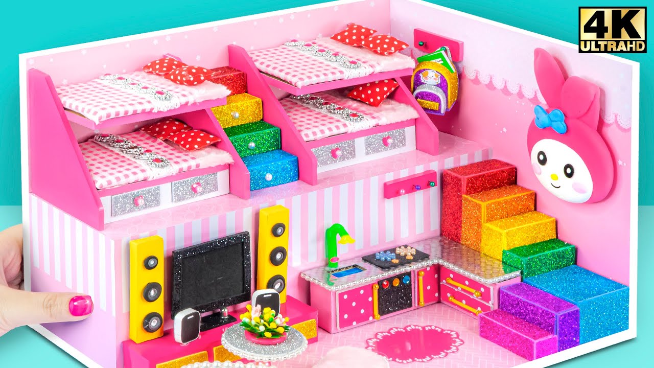 Build Two Floor Cute Pink House Have 2 Bedroom with 2 Bunk Bed ️ DIY ...