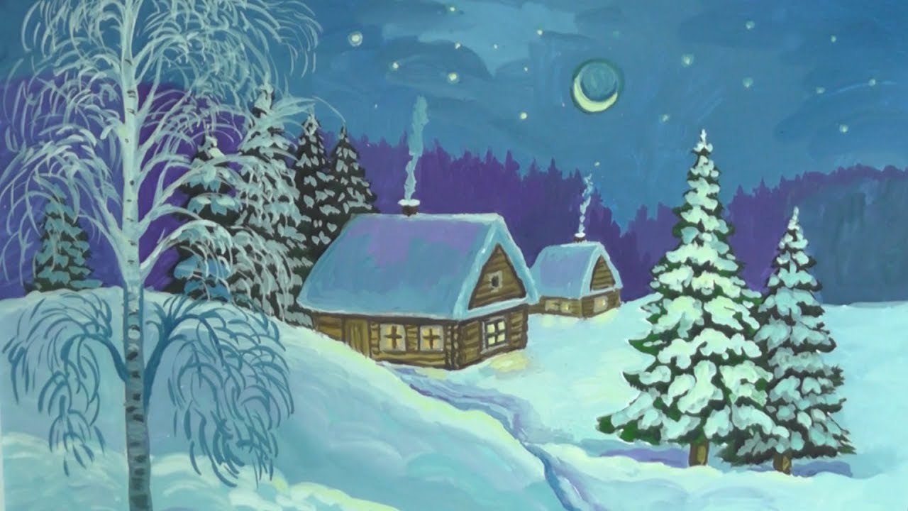 How to draw winter season scenery step by step | Easy Scenery Drawing ...