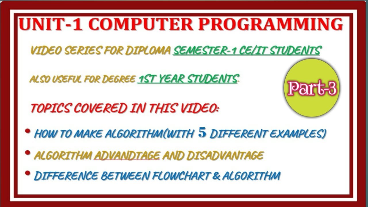 Algorithms Problem Solving Method Computer Programming Unit 1 Gtu Diplomadegree Youtube