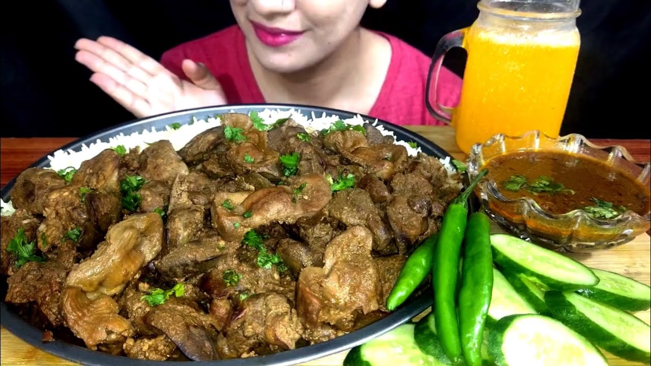ASMR:EATING *CHICKEN LIVER* & GIZZARD CURRY, SPICY CHICKEN LIVER ...