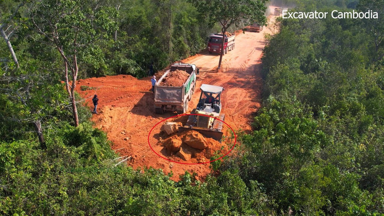 Amazing Project Dozer Working Pushing Soil & Stone Building Cross Road ...