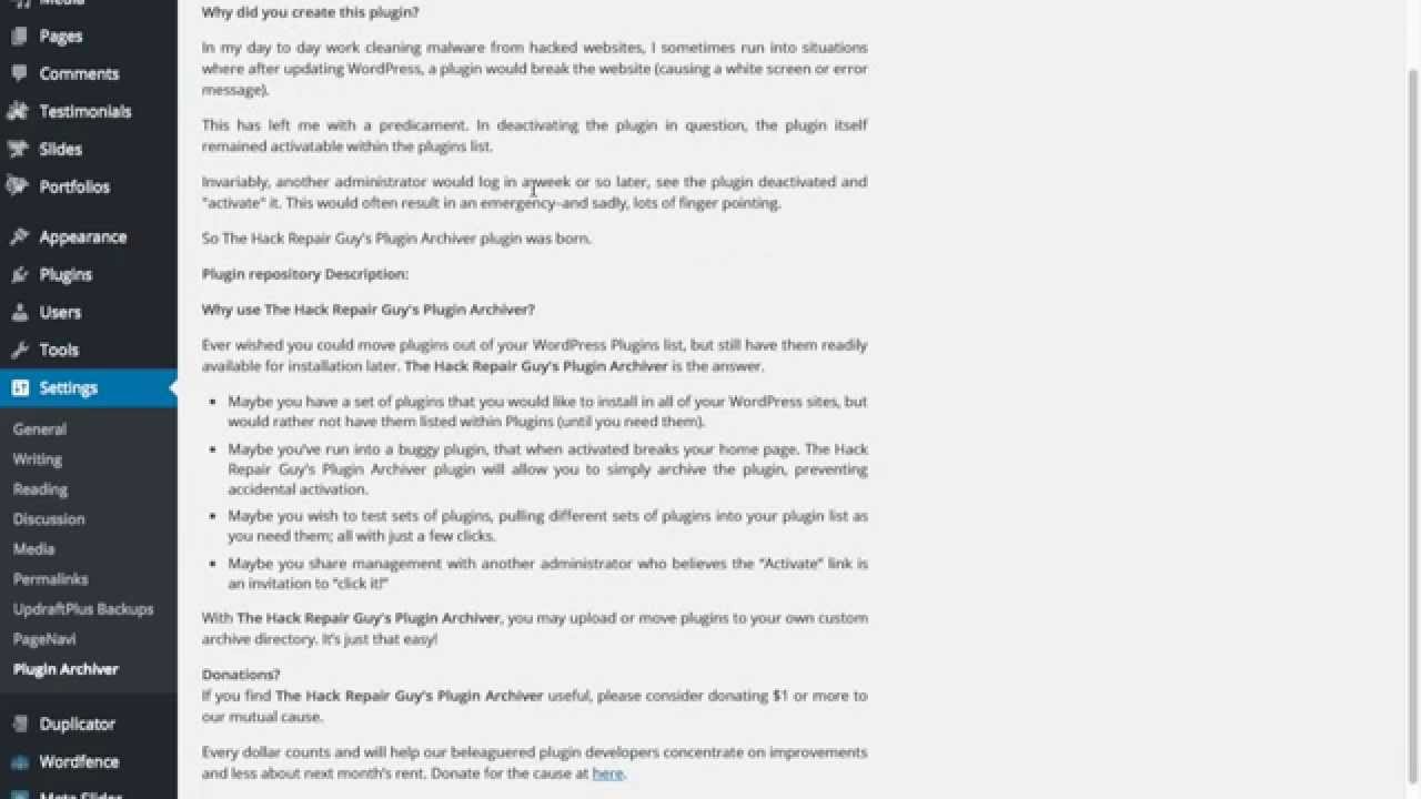 Introduction to The Hack Repair Guy's Plugin Archiver, a WordPress ...